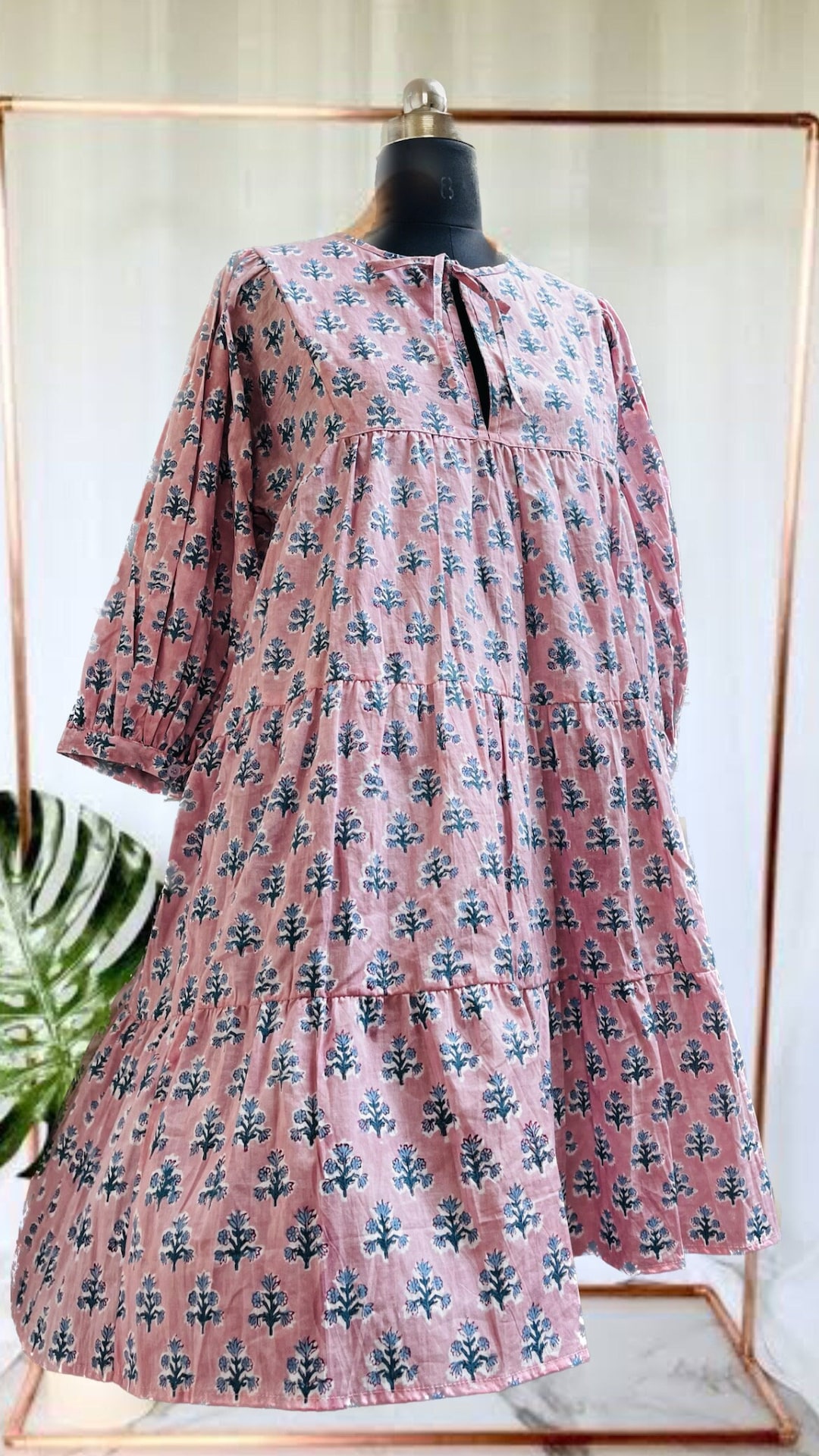 Block Print Dress | Cotton Floral Printed Dress | Bohemian Midi Dress ...