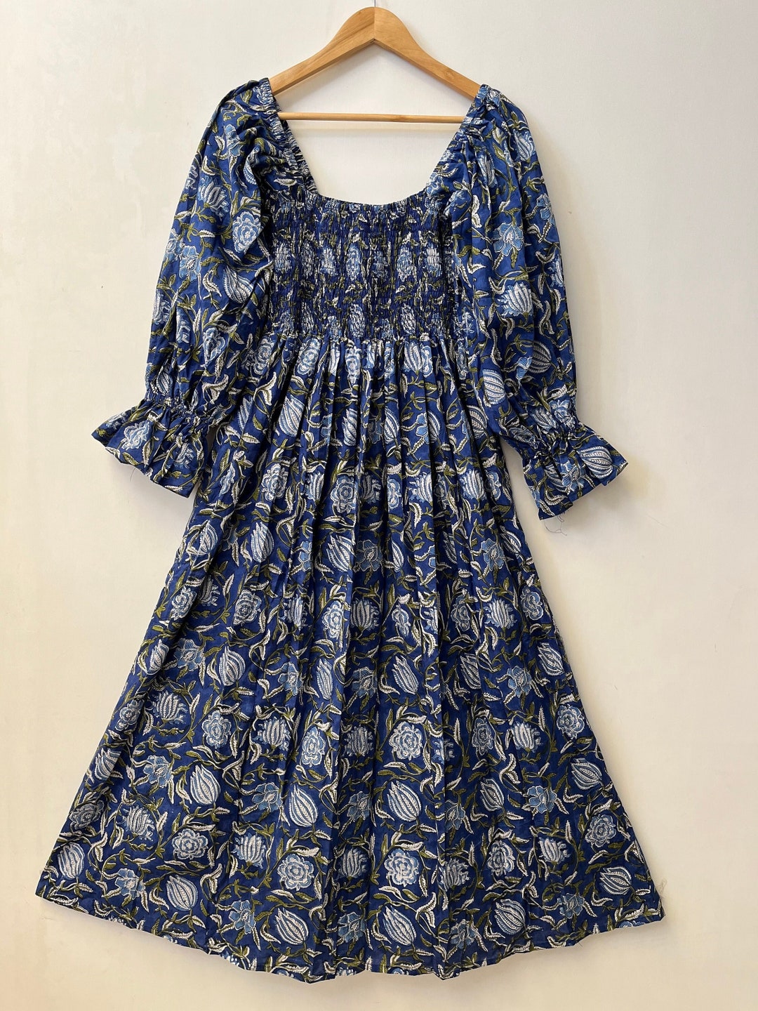 Hand Block Printed Maxi - Blue Dress - Cotton Bohemian Dress - Bobbin ...