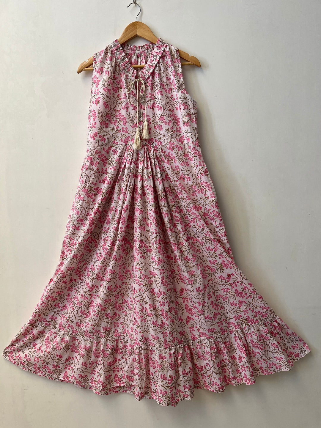 Floral Maxi Dress | Hand Block Print Maxi | Cotton Long Dress | Ruffle ...