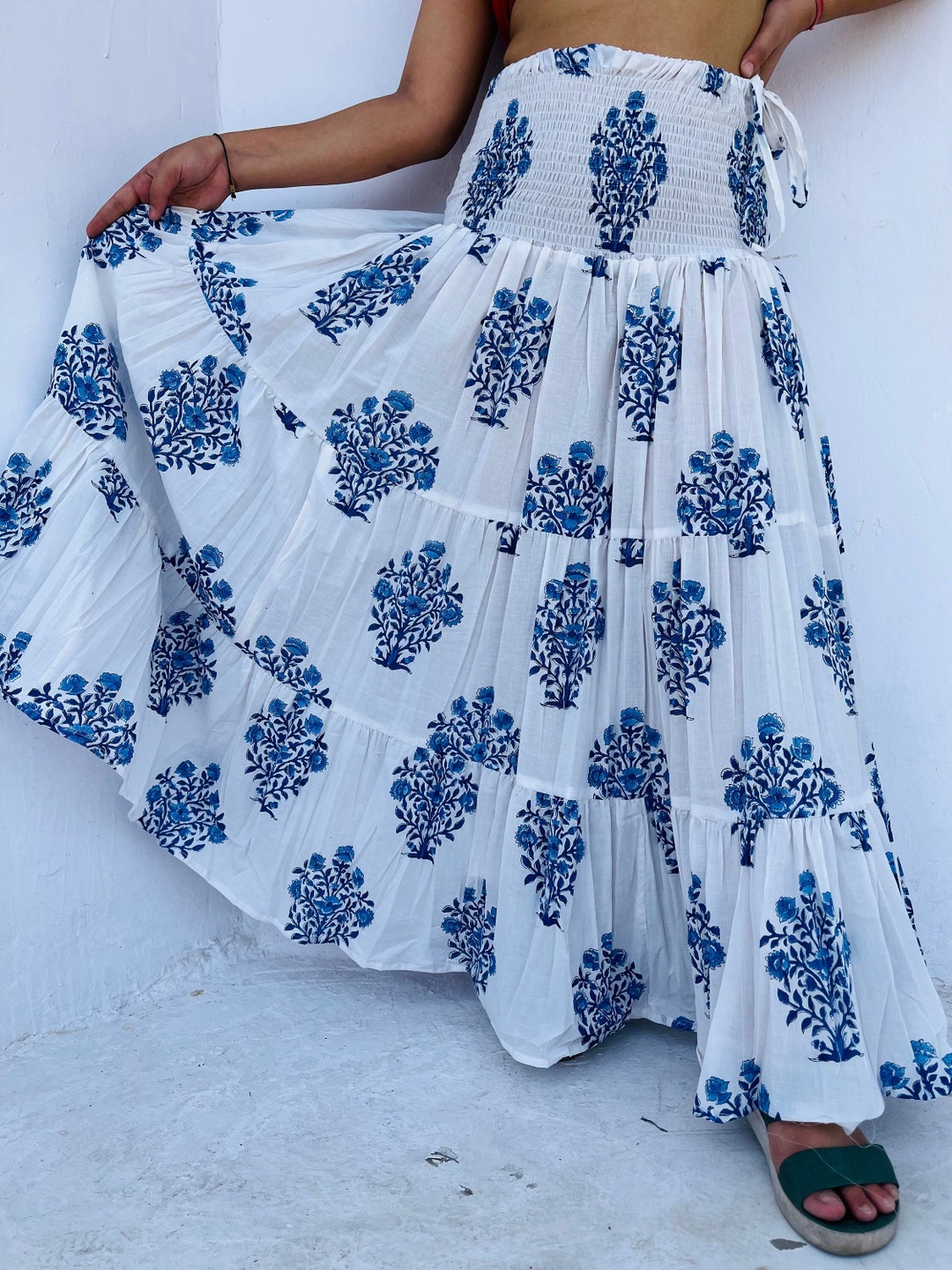 Cotton Printed Skirt | Beautiful Hand Block Printed Long Skirt | Tier ...
