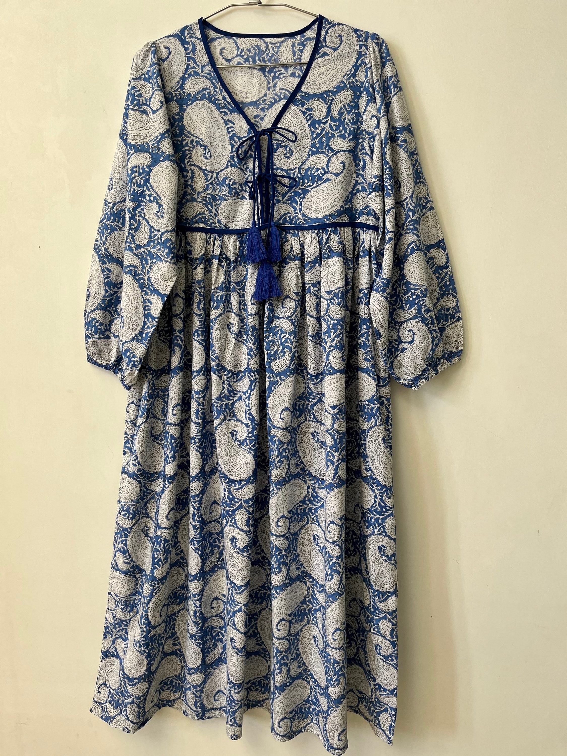 Hand Block Print Dress Cotton Maxi Gown Paisley Printed Etsy