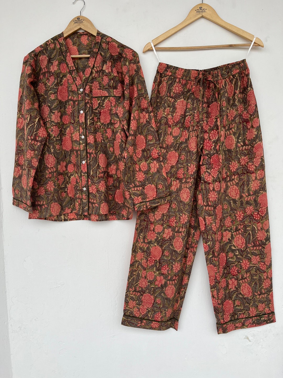 Hand Block Printed Pj Sets Cotton Sets Pajama Sets Cotton Shirt and ...