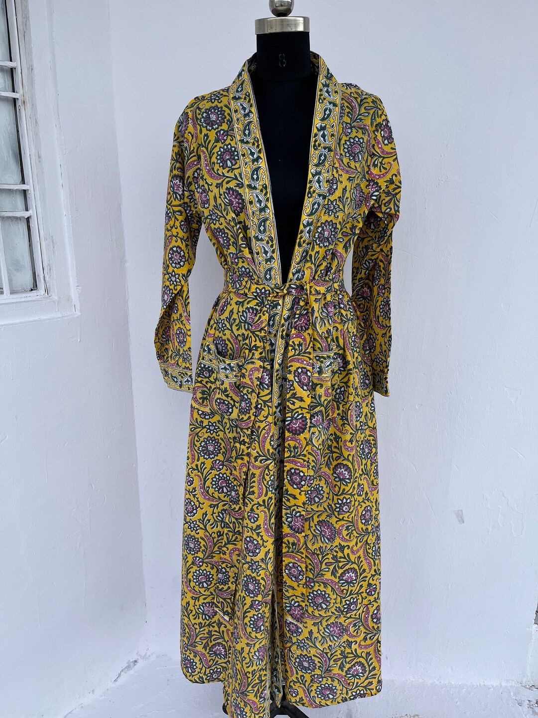 Yellow Floral Robes | Cotton Kimono Robes | Block Printed Robe | Robe ...