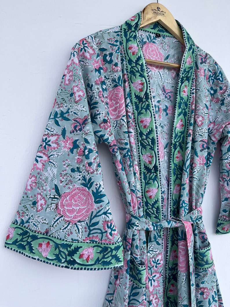 Yellow Floral Robes | Cotton Kimono Robes | Block Printed Robe | Robe ...