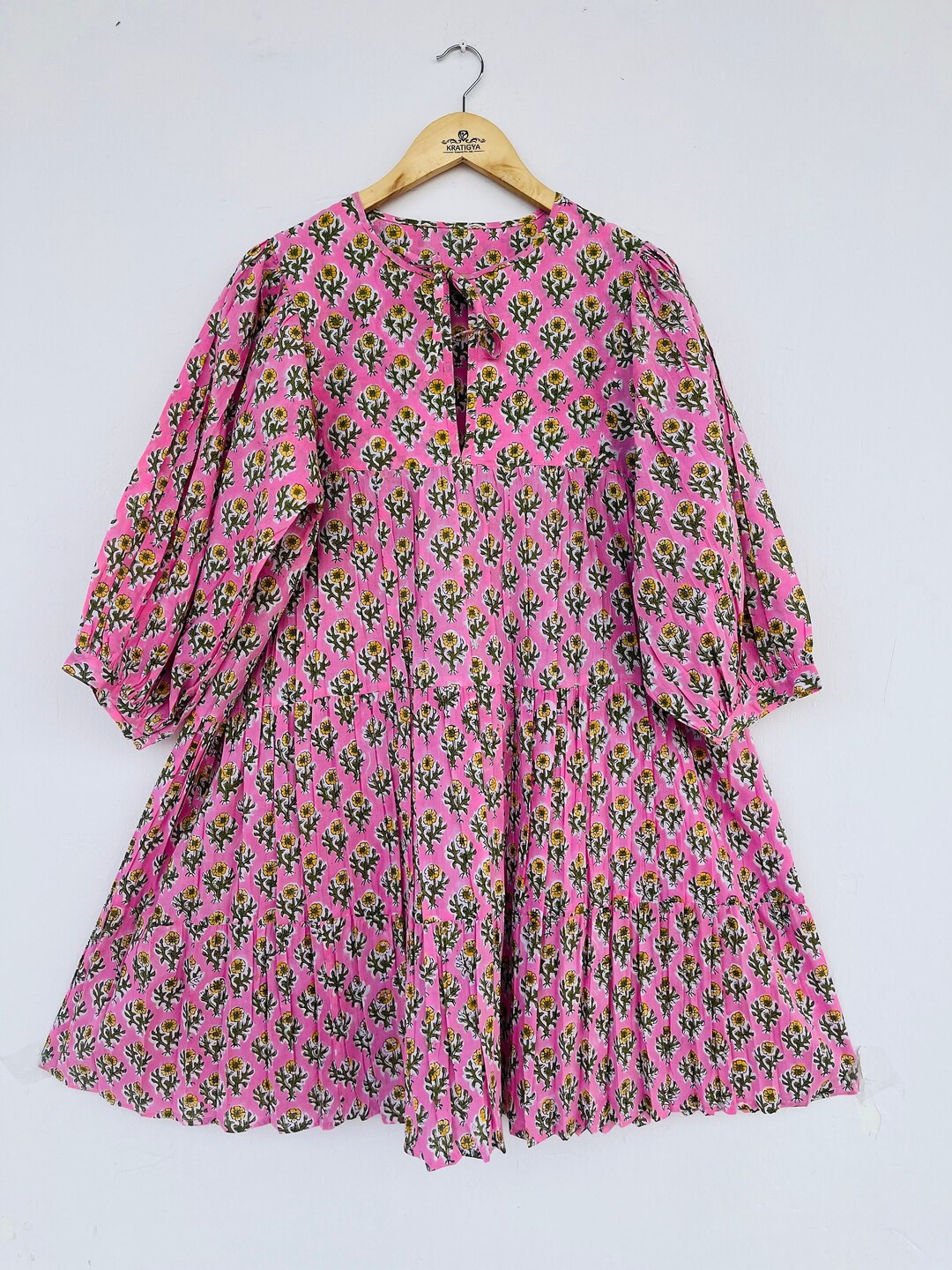 Pink Floral Print Dress | Block Print Dress | Midi Dress | Floral Dress ...