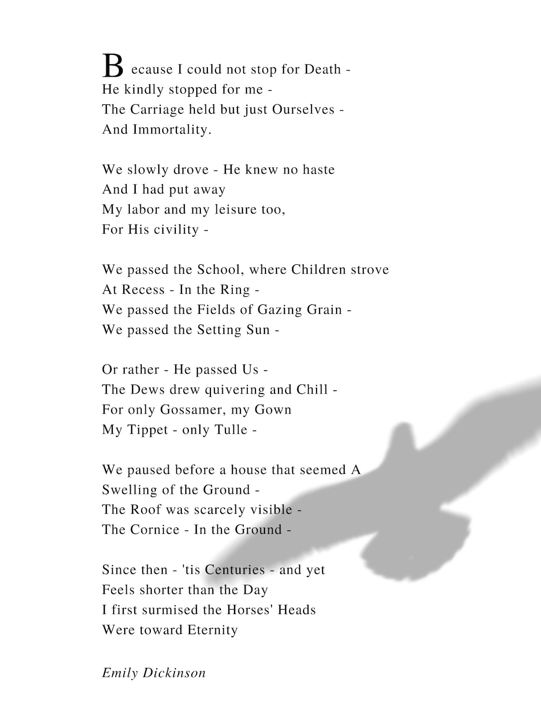 Because I Did Not Stop for Death by Emily Dickinson | Digital Download ...