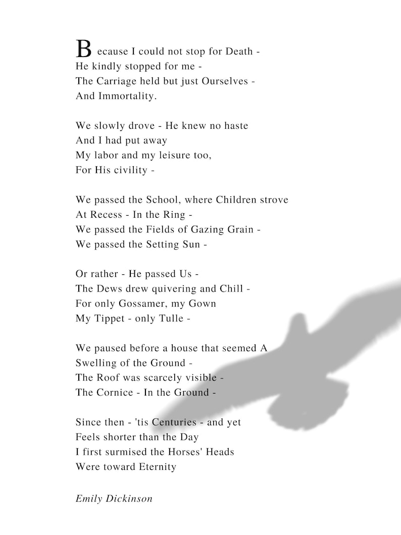 Because I Did Not Stop for Death by Emily Dickinson | Digital Download ...