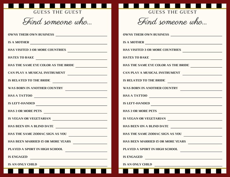 Bridal Shower Games Find Someone Who... - Etsy