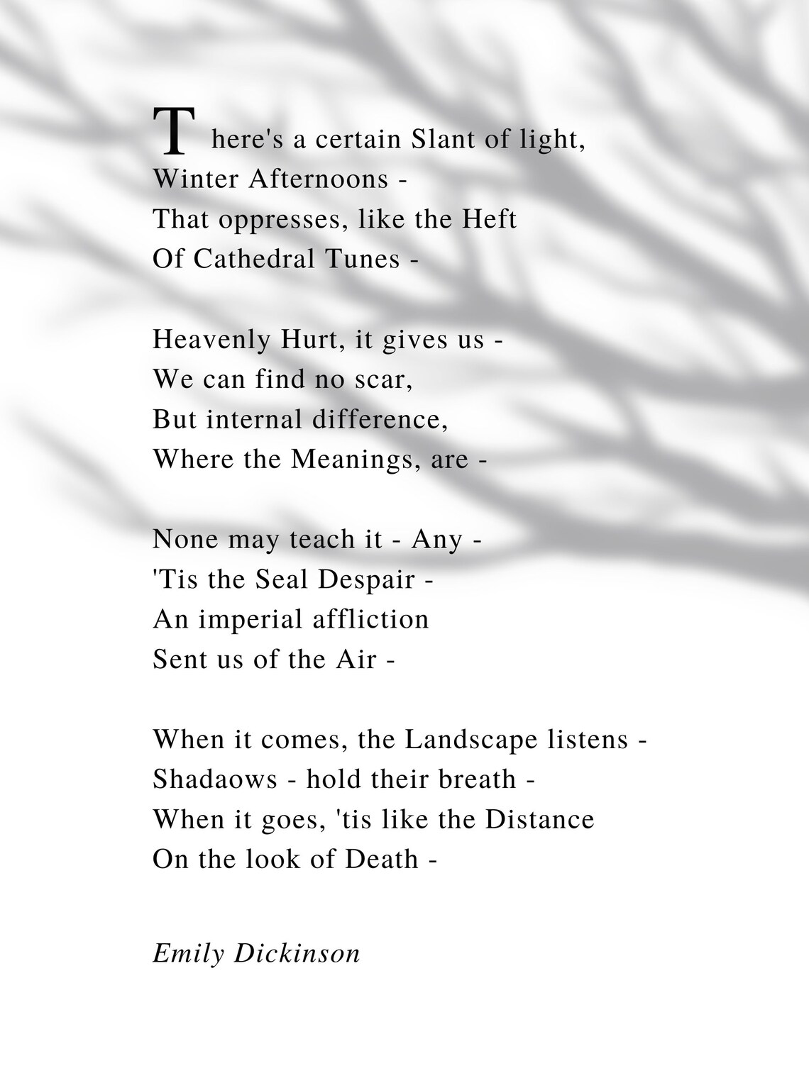 There's A Certain Slant of Light by Emily Dickinson Digital Download ...