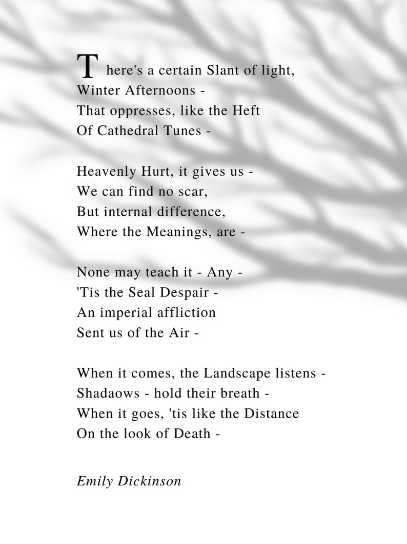 There's A Certain Slant of Light by Emily Dickinson Digital Download ...