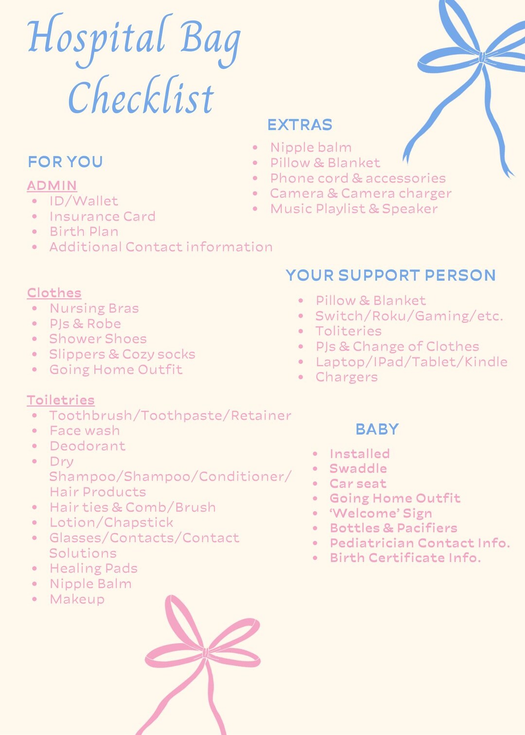 Essential Hospital Bag Checklist - Labor and Delivery - Etsy