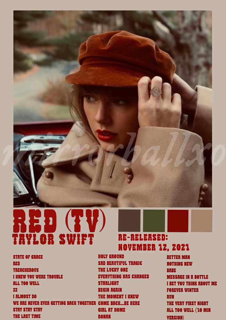 Red Taylor's Version Album Cover Poster Track List Aesthetic Trendy ...