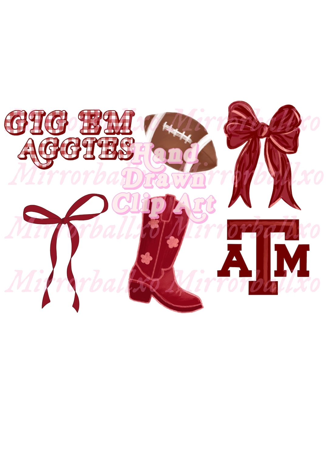 6pc Clip Art Aggies Tamu Gig Em Texas A&M Preppy Trendy Maroon ...