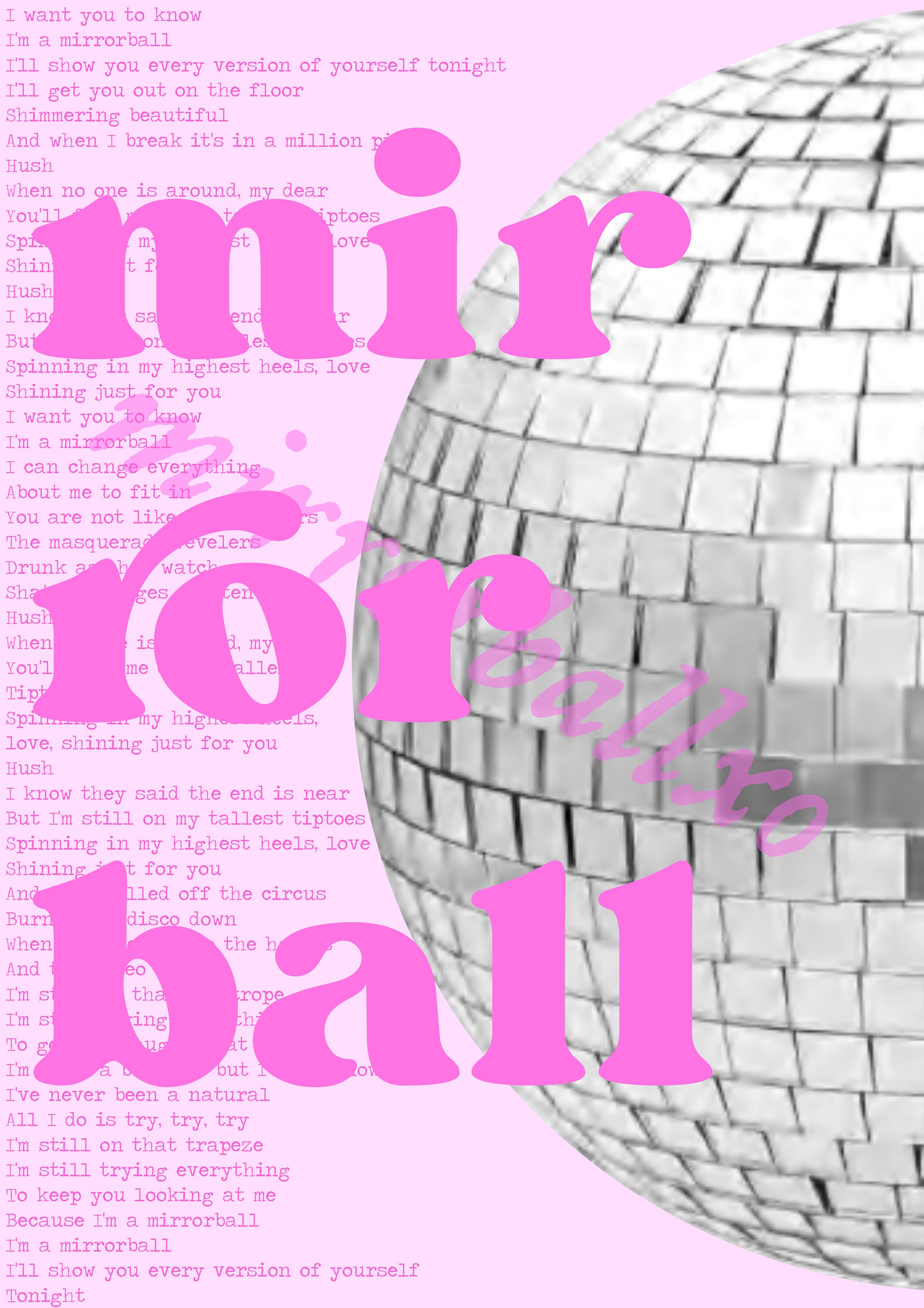 Mirrorball Poster Swiftie Taylor Lyrics Swift Disco Ball Preppy Print ...