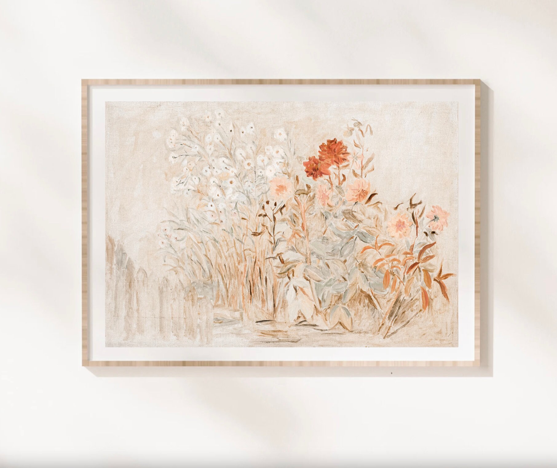 Vintage Flower Garden Painting, Muted Spring Landscape Art (digital ...
