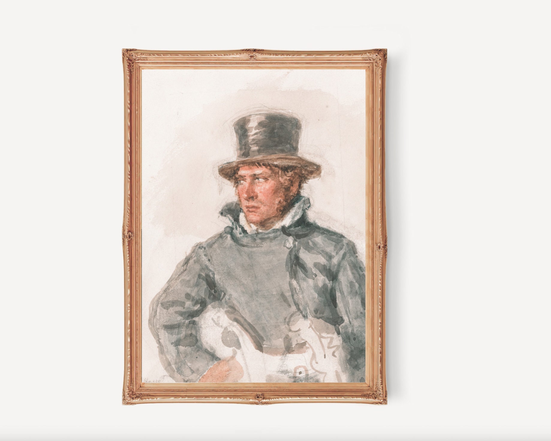 British Vintage Watercolor Portrait Top Hat Gentleman Postilion ...