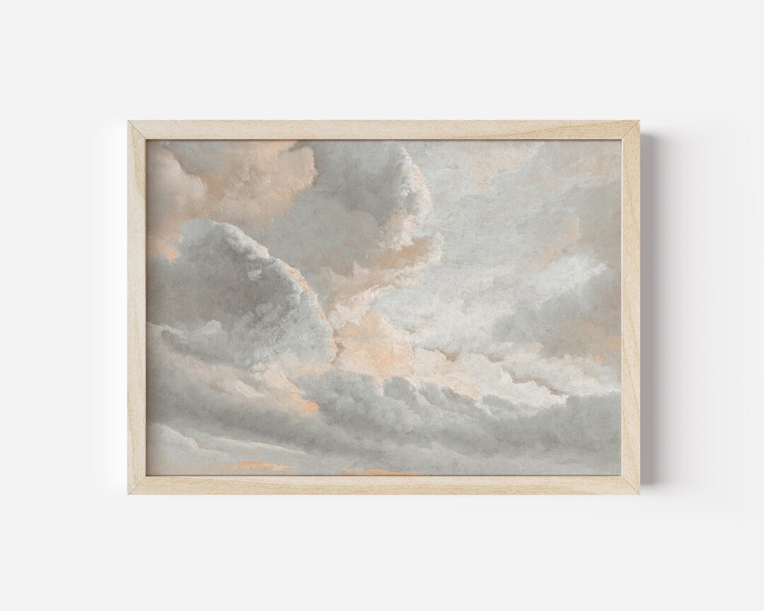 Sunset Cloud Study Neutral Vintage Oil Painting Monochromatic Muted ...