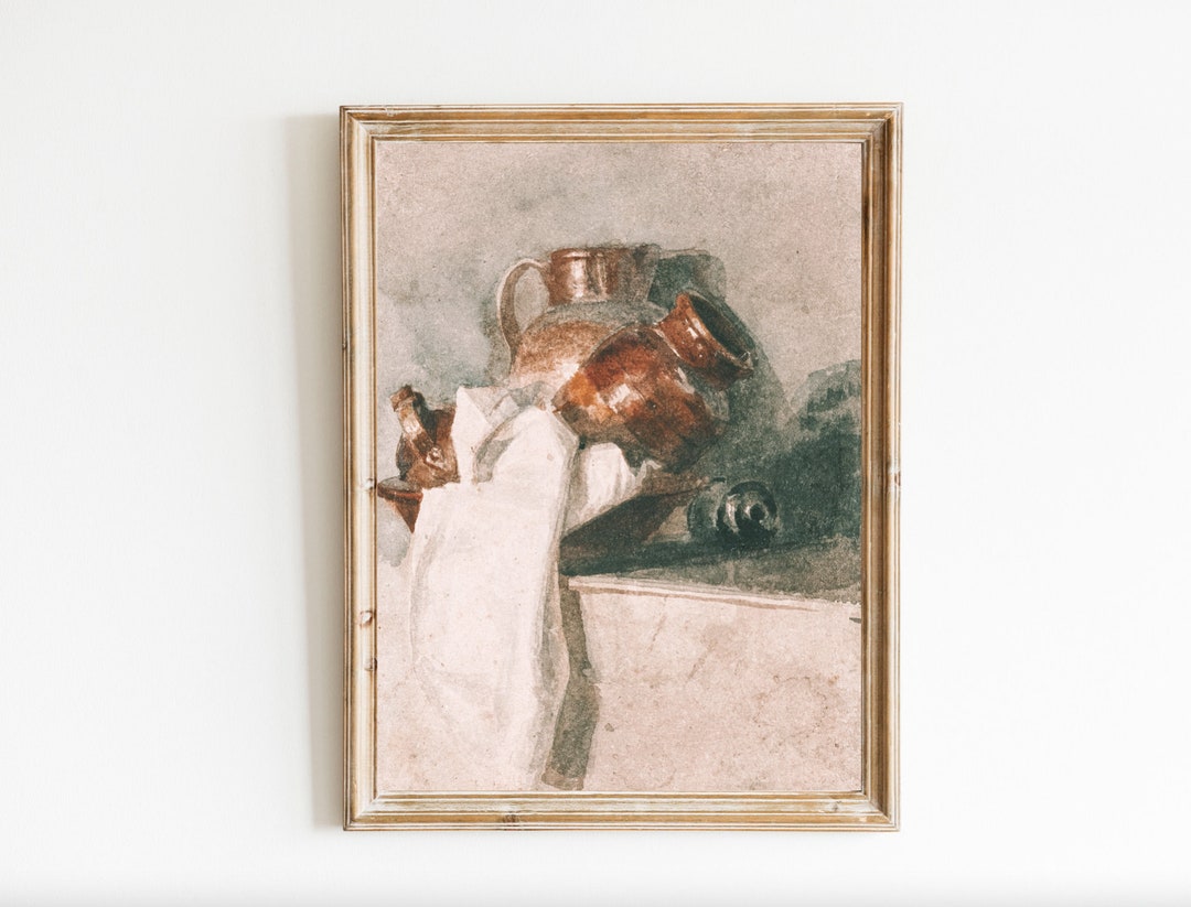 Vintage Painting | Still Life Pitchers | Earthen Vessels Jugs | Rustic ...