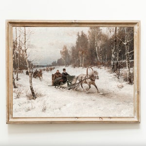 Winter Sleigh Ride Snow Flocked Forest Sled Vintage Art Printable ...