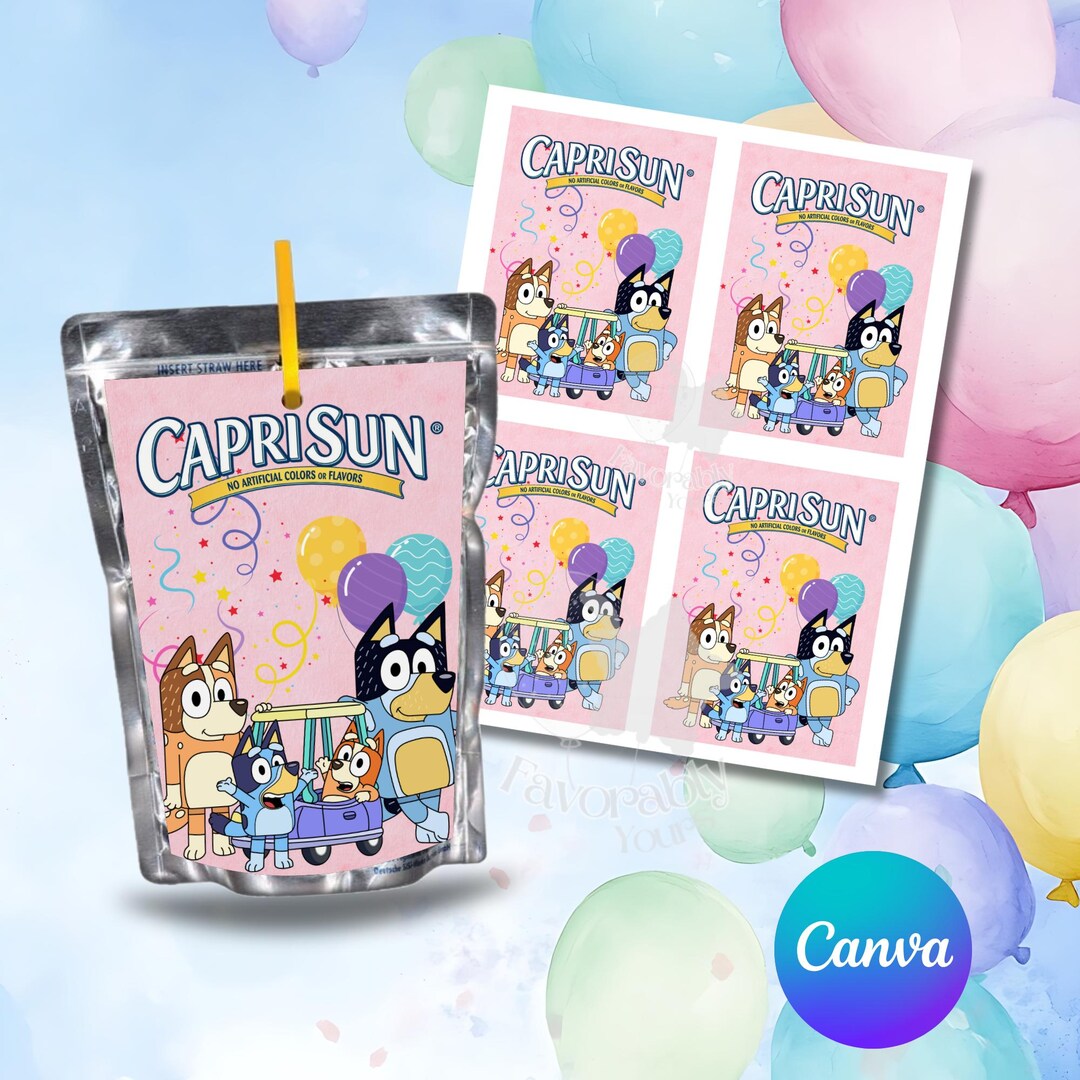 Pink Bluey Inspired//capri Sun Label//sticker//digital File - Etsy