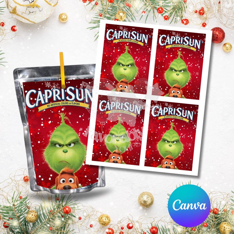 Editable Capri Sun Label - Instant Download for Any Theme- Grinch - Etsy