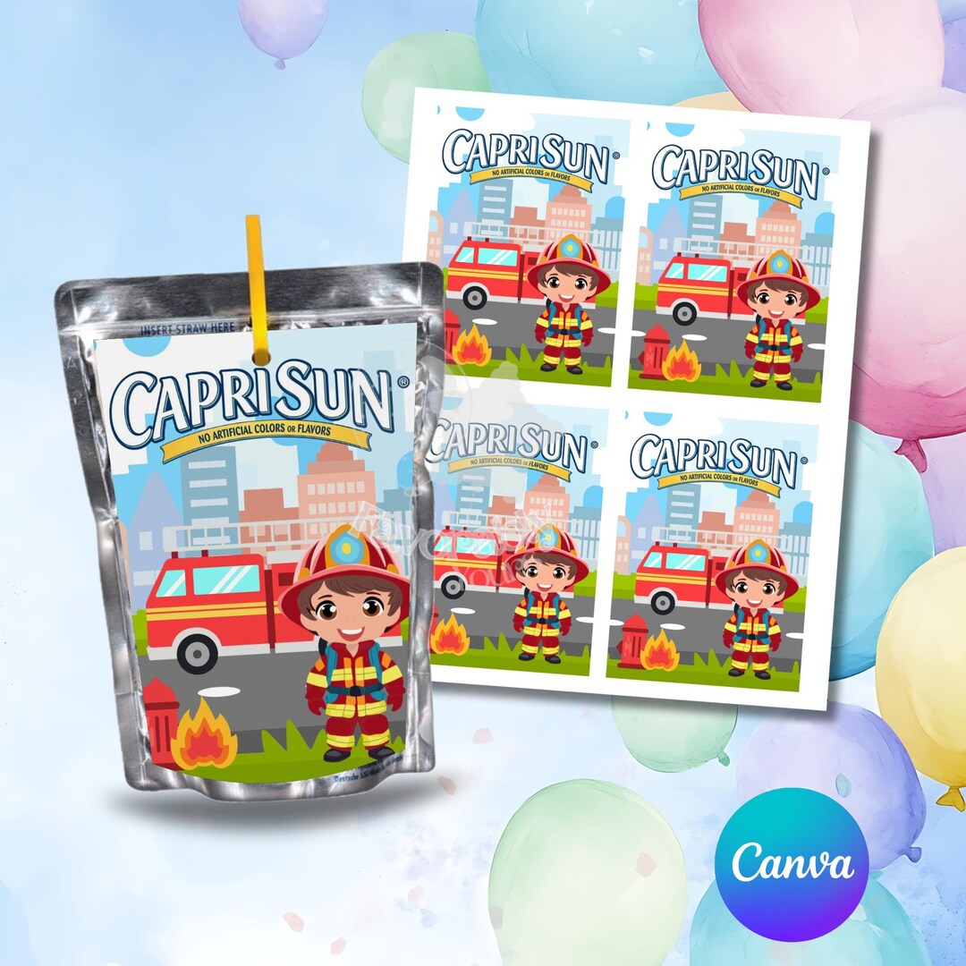 Editable Capri Sun Label - Instant Download- Firefighter Birthday - Etsy