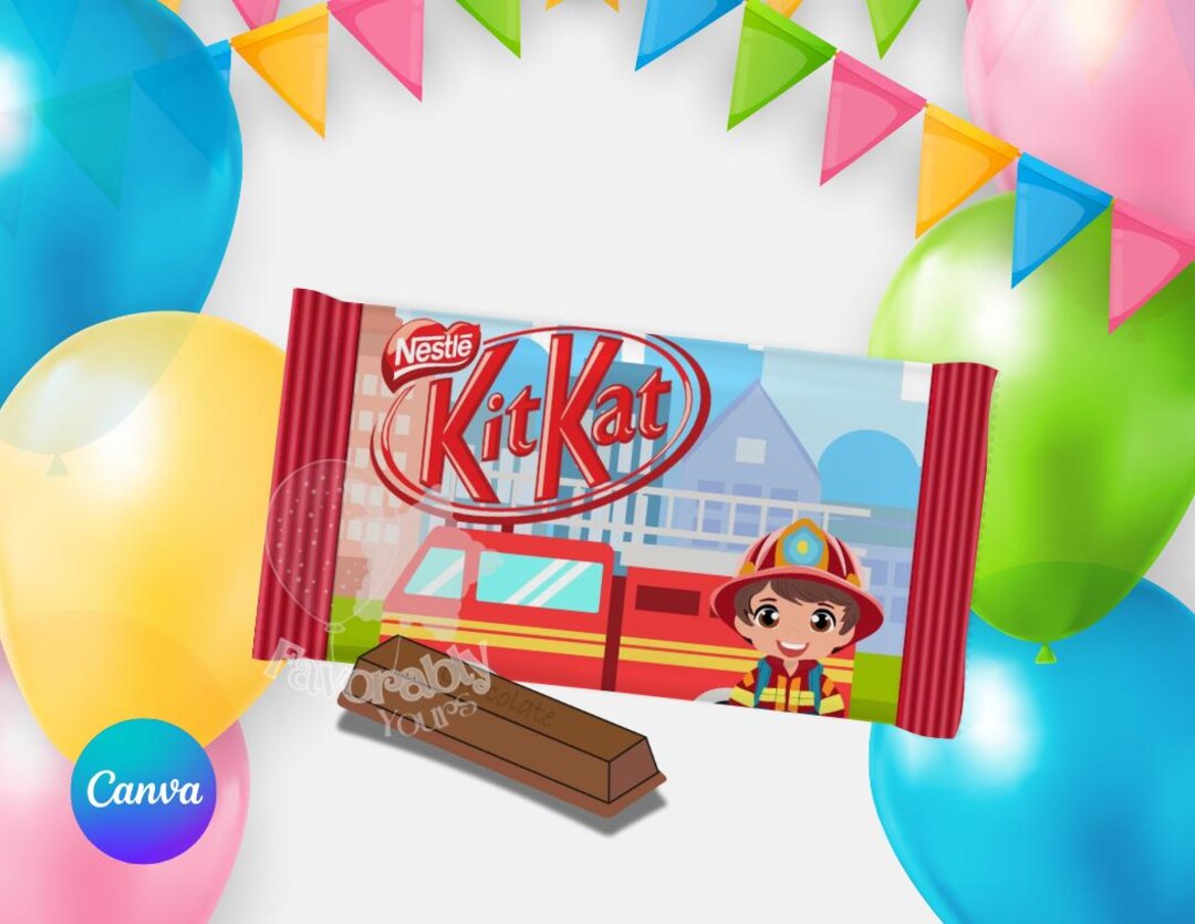 Editable Kitkat Wrapper - Instant Download for Any Theme-firefighter - Etsy
