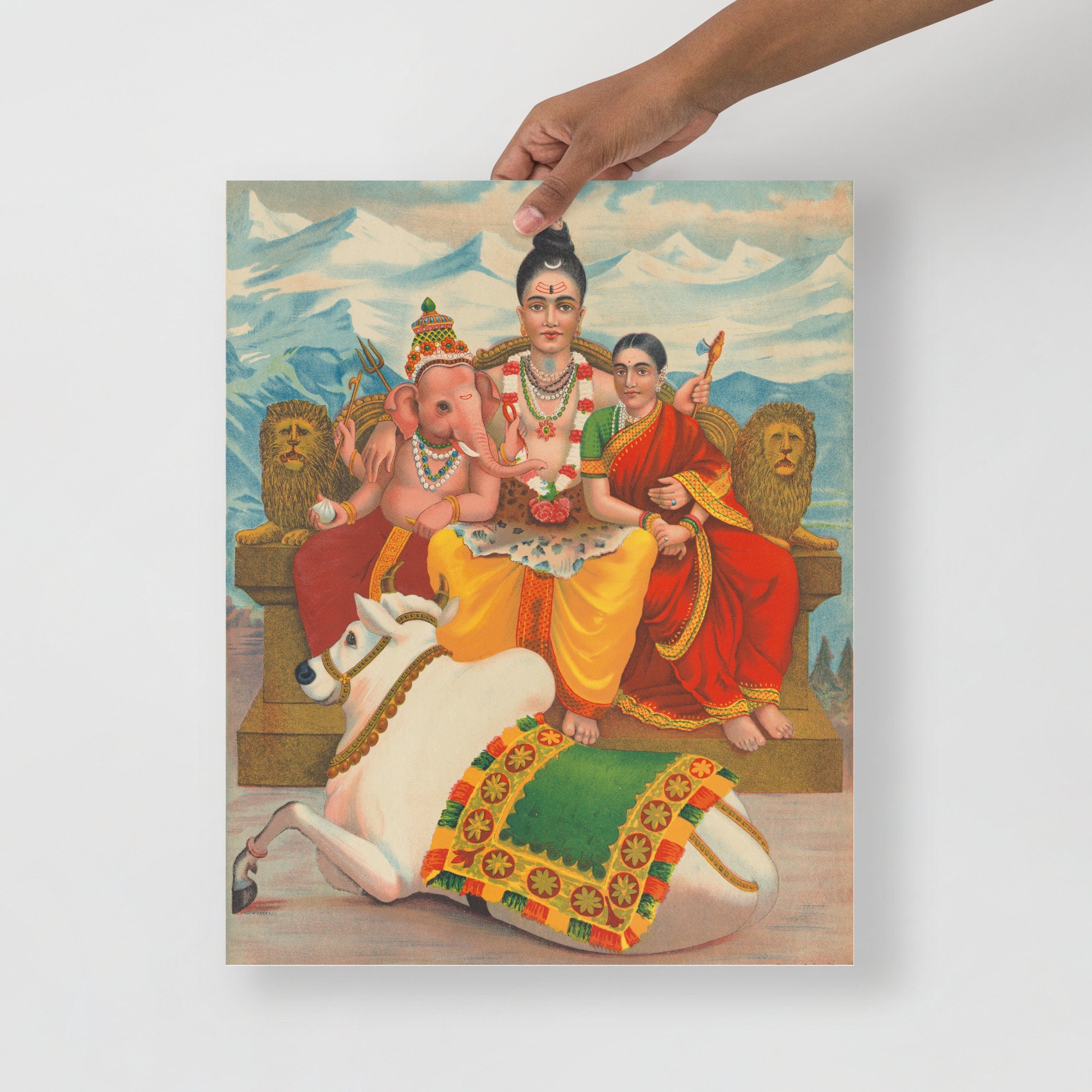 Ganesh, Shiv, and Parvati Family Portrait With Nandi Poster - Etsy