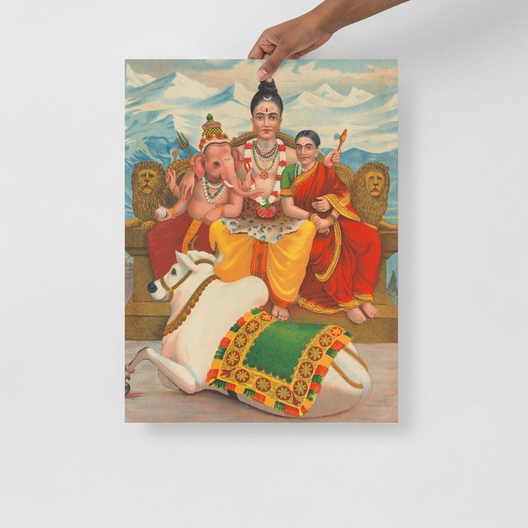 Ganesh, Shiv, and Parvati Family Portrait With Nandi Poster - Etsy