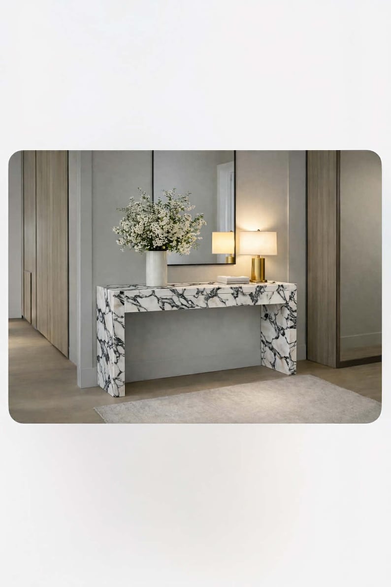 Calacatta Viola Marble Console Table – Sculptural Entryway Statement ...
