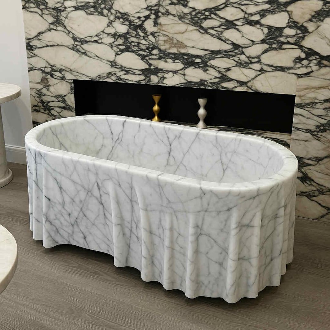 Custom Carrara Marble Bathtub: Freestanding Natural Stone Soaking Tub ...