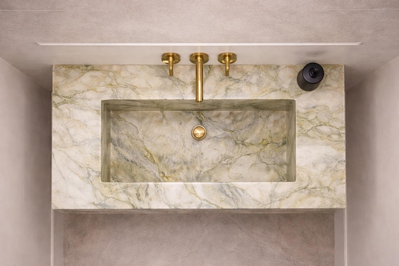 Natural Marble Floating Vanity Sink, Wall Mounted Stone Bathroom Vanity ...