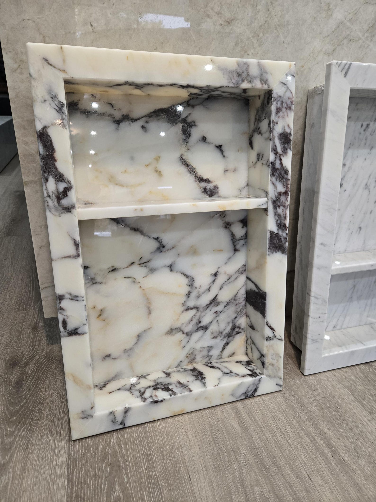 Recessed Shower Niche Carrara and Viola Marble – Built-in Stone Shelf ...
