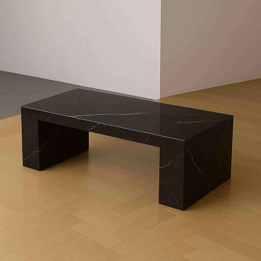 Nero Marquina Marble Waterfall Table - Modern Stone Bench Coffee Table ...