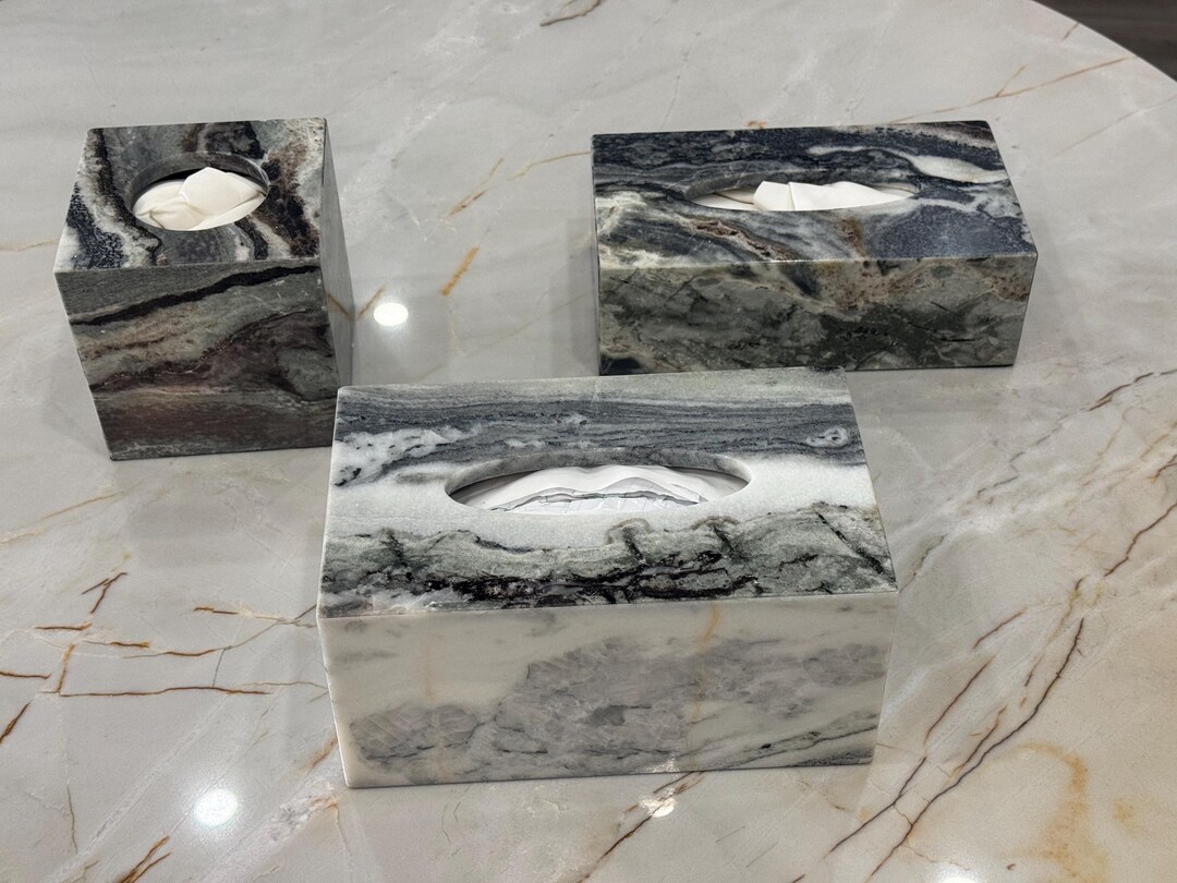 Handcrafted Marble Tissue Box Cover: Cloud Sea and Pine Waves,gift for ...