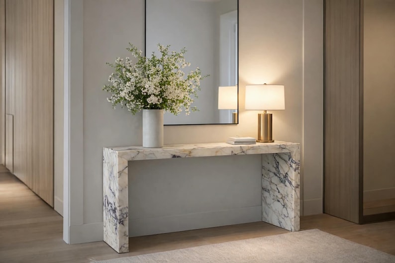 Calacatta Viola Marble Console Table – Sculptural Entryway Statement ...
