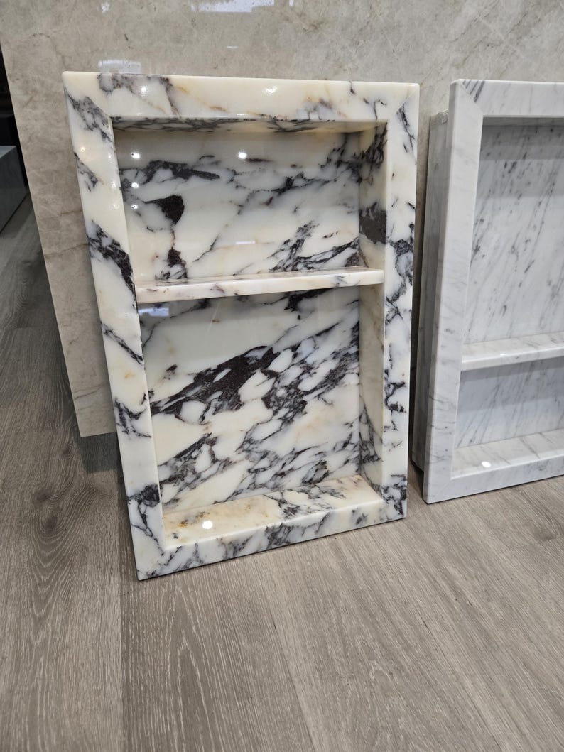 Recessed Shower Niche Carrara and Viola Marble – Built-in Stone Shelf ...
