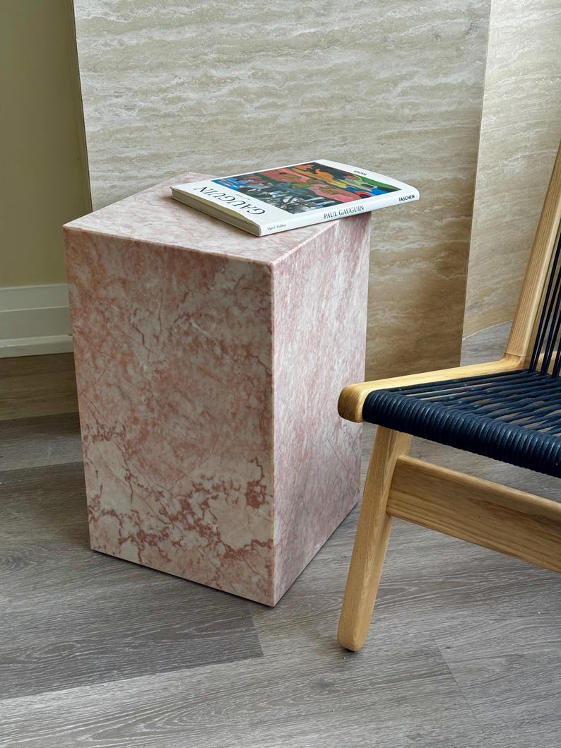 Pink Marble Pedestal Minimalist Display Stand Side Table Coffee Table ...