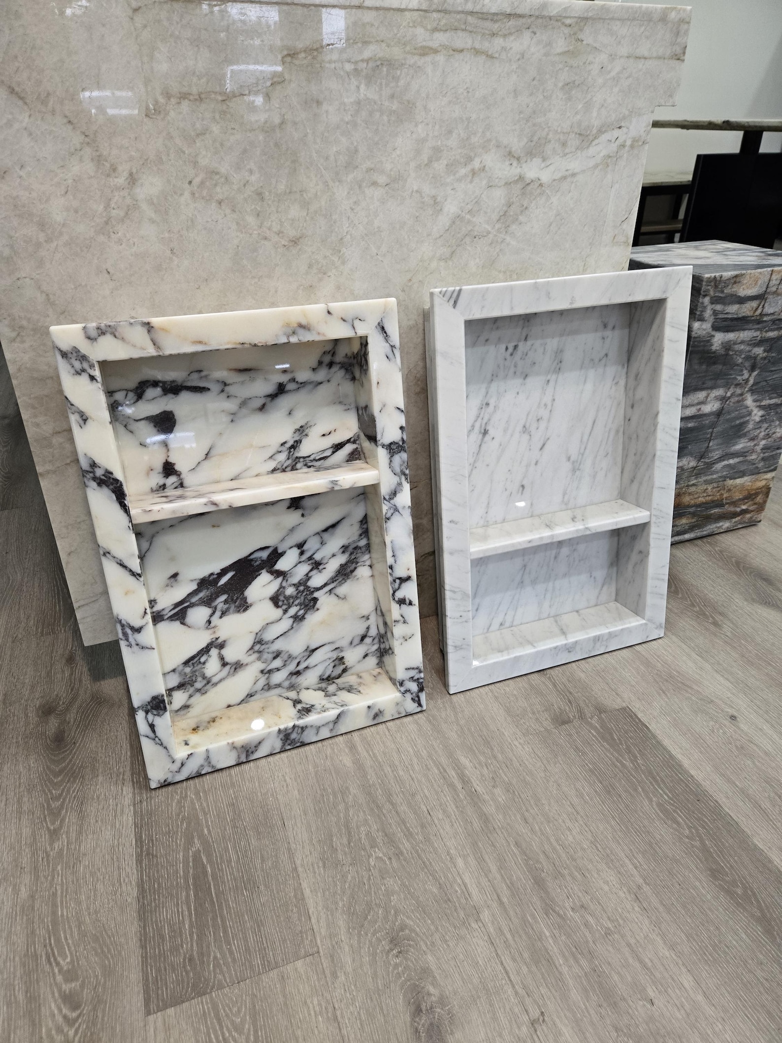 Recessed Shower Niche Carrara and Viola Marble – Built-in Stone Shelf ...
