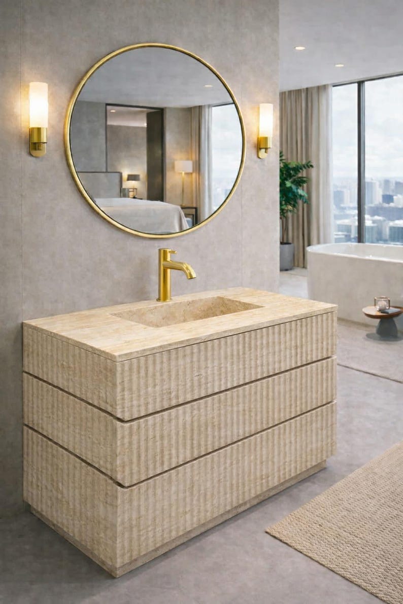 Travertine Freestanding Stone Bathroom Vanity, Travertine Single or ...