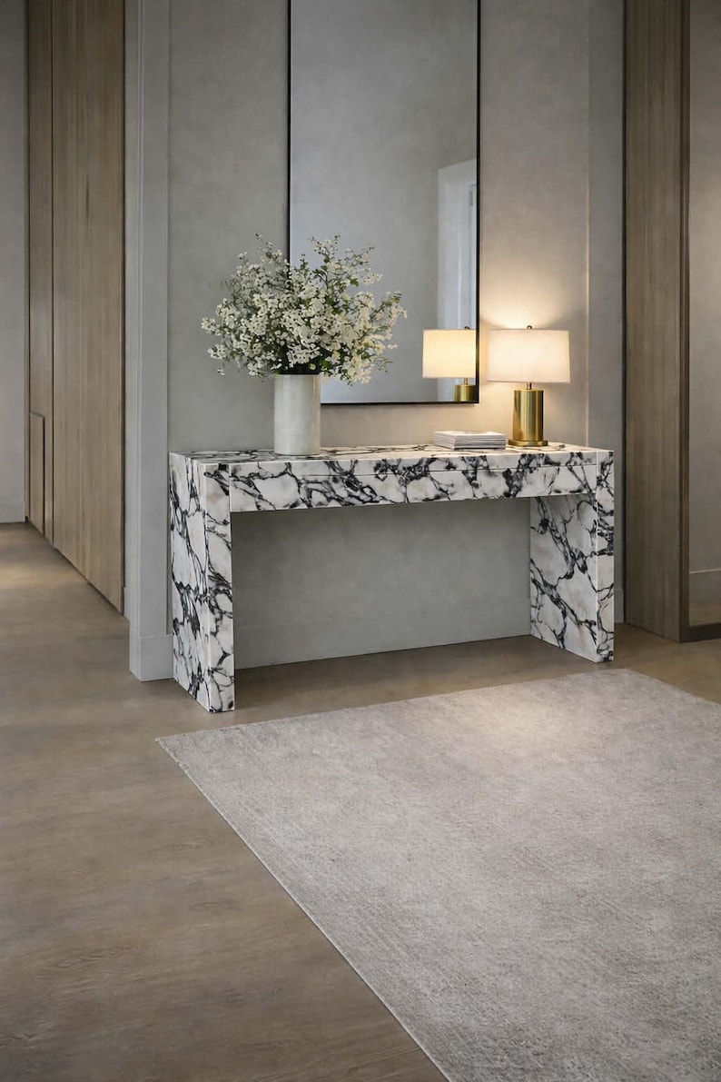 Calacatta Viola Marble Console Table – Sculptural Entryway Statement ...