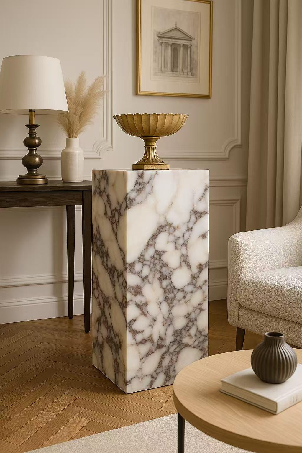 Calacatta Viola Marble Plinth: Coffee Table Side Table, Handmade - Etsy