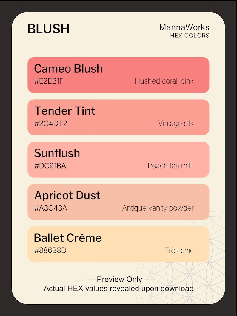Blush Color Palette | HEX + Pantone Swatch Guide | Digital Download for ...