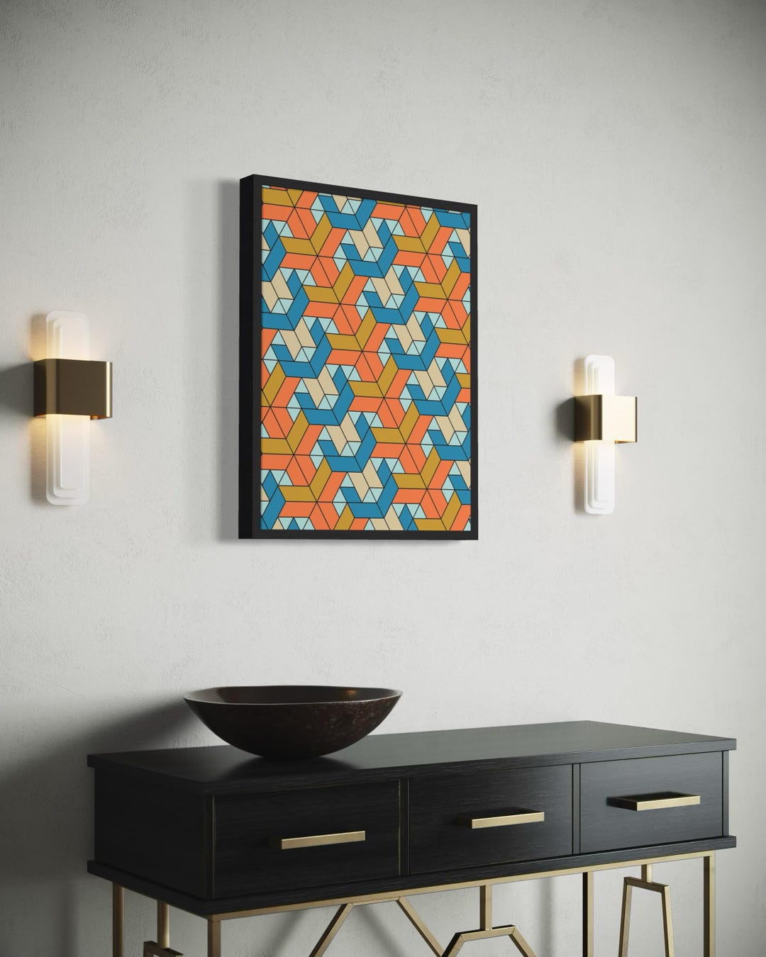 Geometric Framed Wall Art: Mid-century Modern Tessellation Print - Etsy