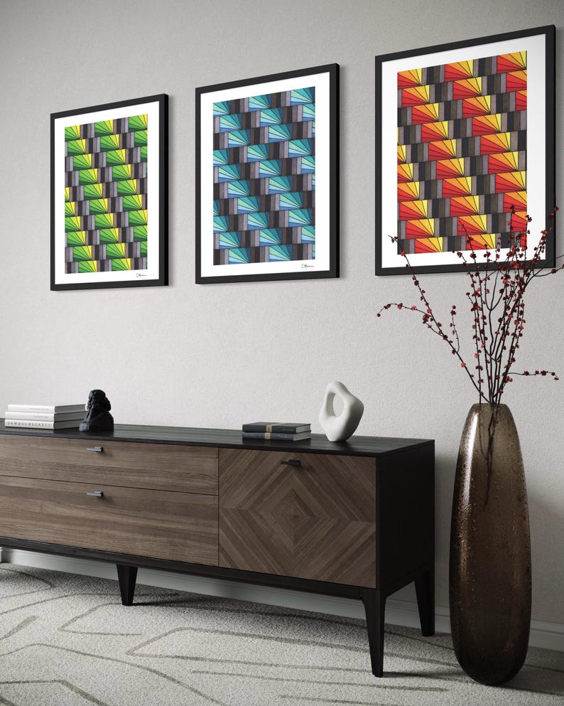 Limited Edition Framed Art Print | Hand-drawn Geometric Wall Art | Aqua ...