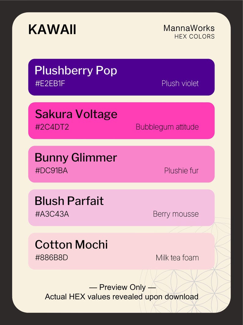 Kawaii Color Palette – Pink & Violet Pantone Swatches (PDF) - Etsy