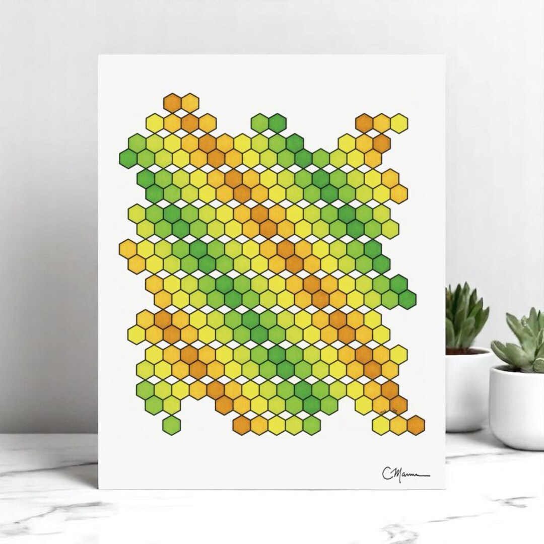 Sacred Geometry Art Print - Honeycomb Hexagon, Citrus Color Palette - Etsy