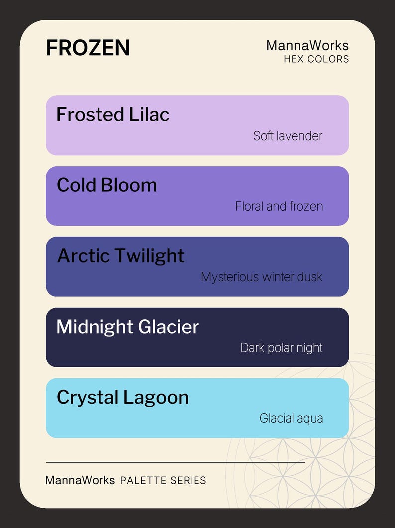 Frozen Color Palette: Pantone & Hex Codes for Design (PDF Download - Etsy
