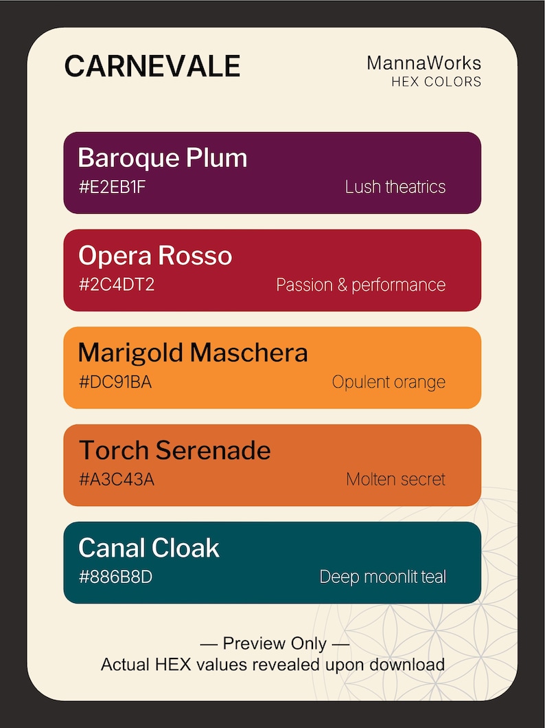 Carnevale Color Palette: Bold PANTONE & HEX Swatches for Design (PDF ...