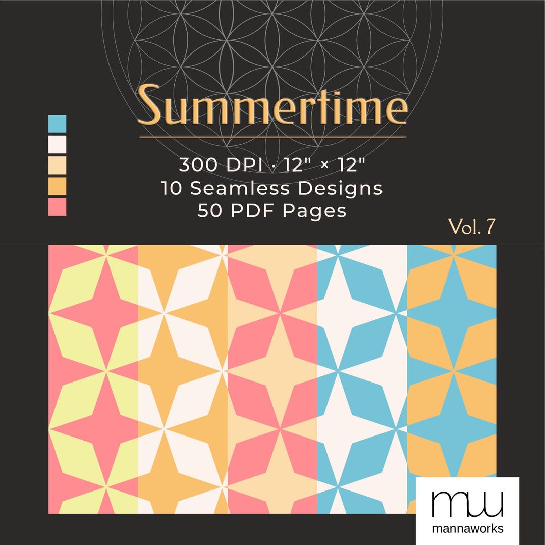 Summertime Digital Paper Set – Geometric Vector Design | Seamless ...
